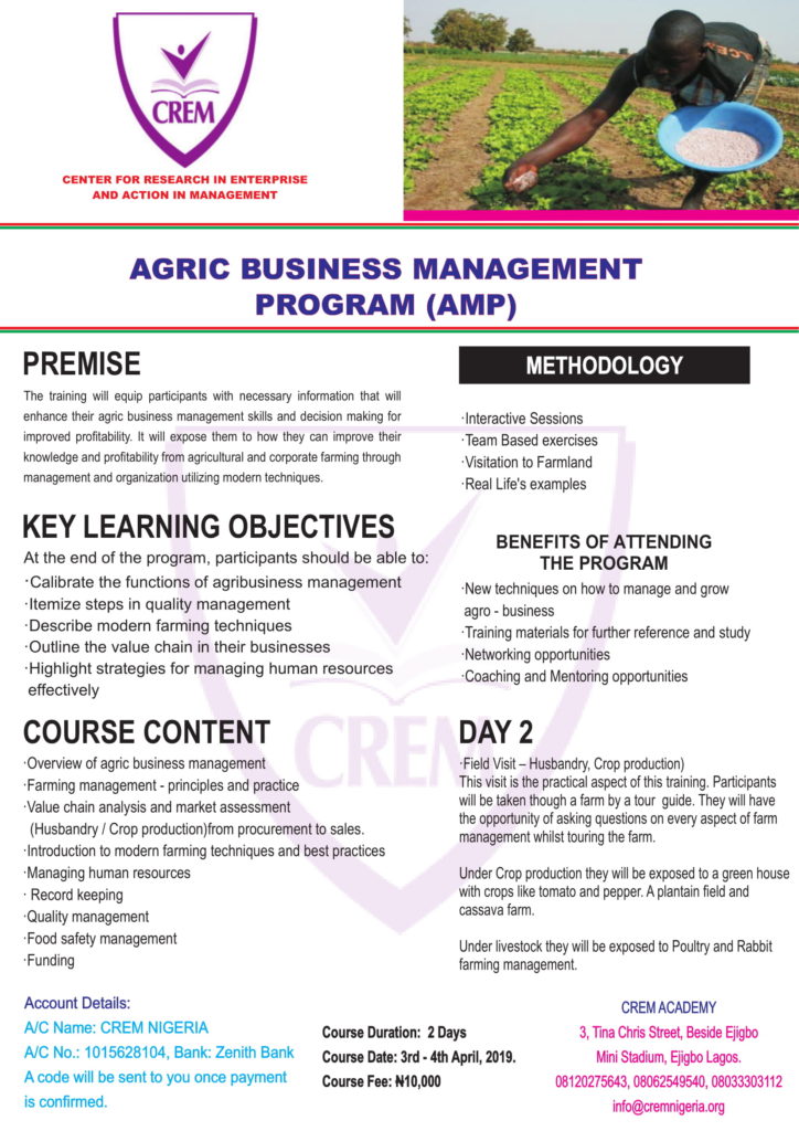 AGRIC BUSINESS MANAGEMENT PROGRAM (AMP) - CREM Nigeria