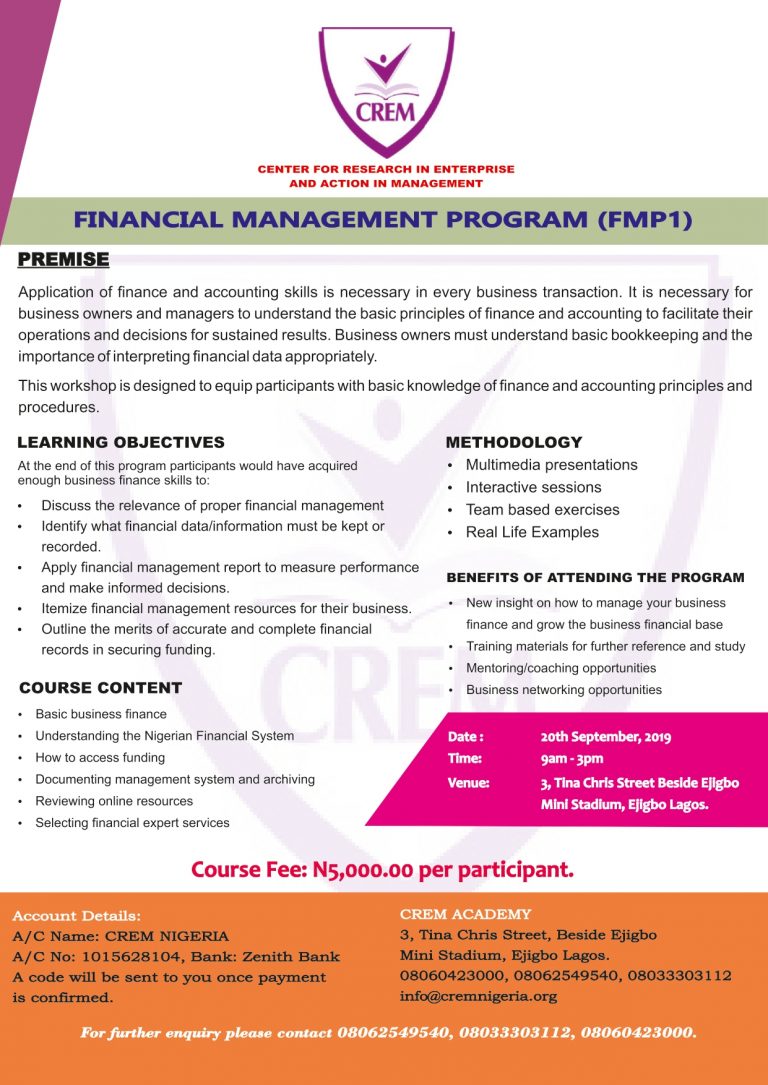 FINANCIAL MANAGEMENT PROGRAM (FMP 1) - CREM Nigeria