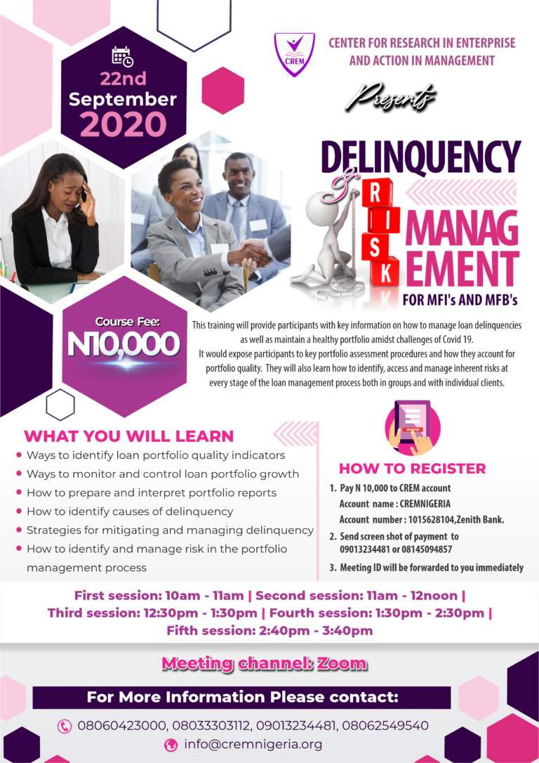 DELINQUENCY AND RISK MANAGEMENT FOR MFI's AND MFB's - CREM Nigeria